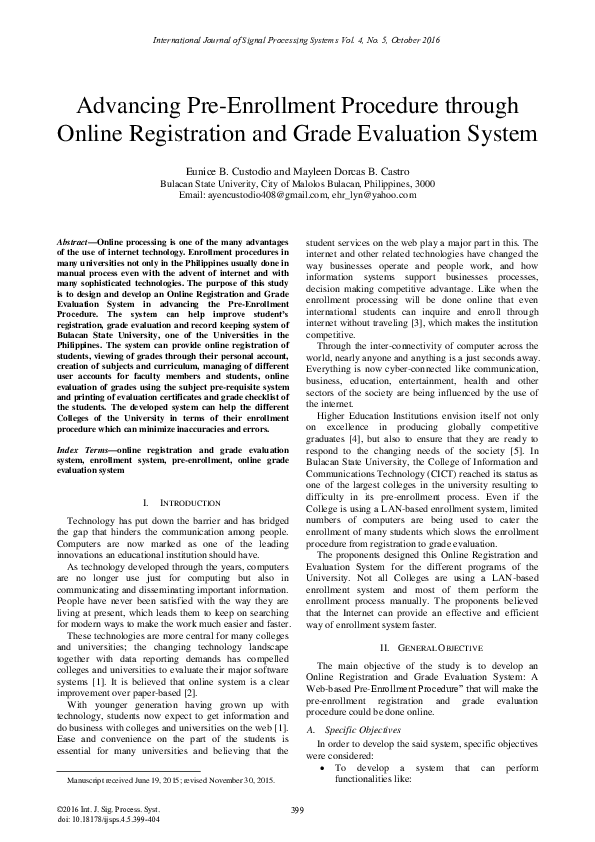 (PDF) Advancing Pre-Enrollment Procedure through Online Registration ...