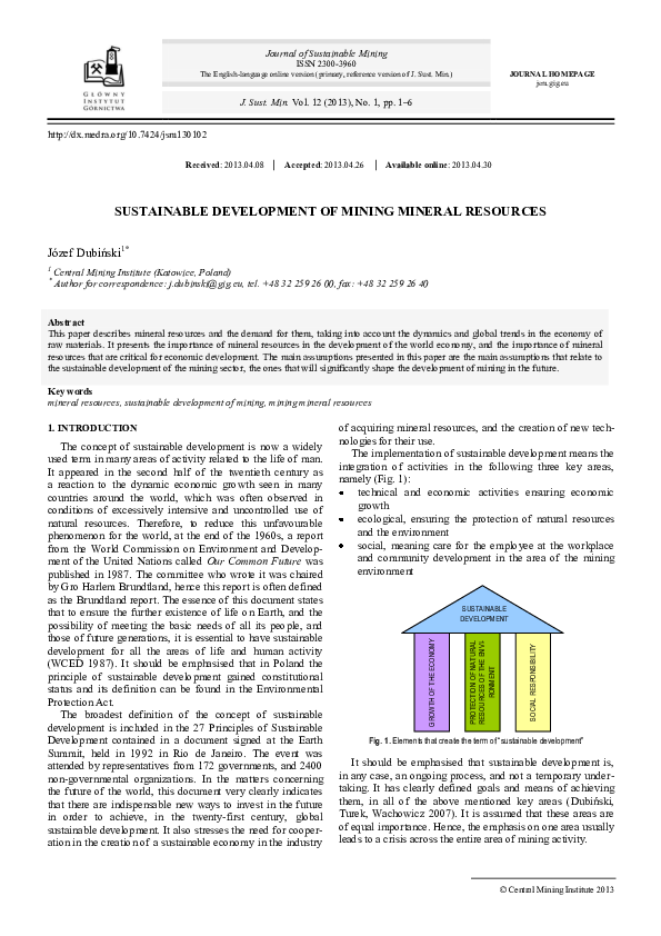 (PDF) SUSTAINABLE DEVELOPMENT OF MINING MINERAL RESOURCES
