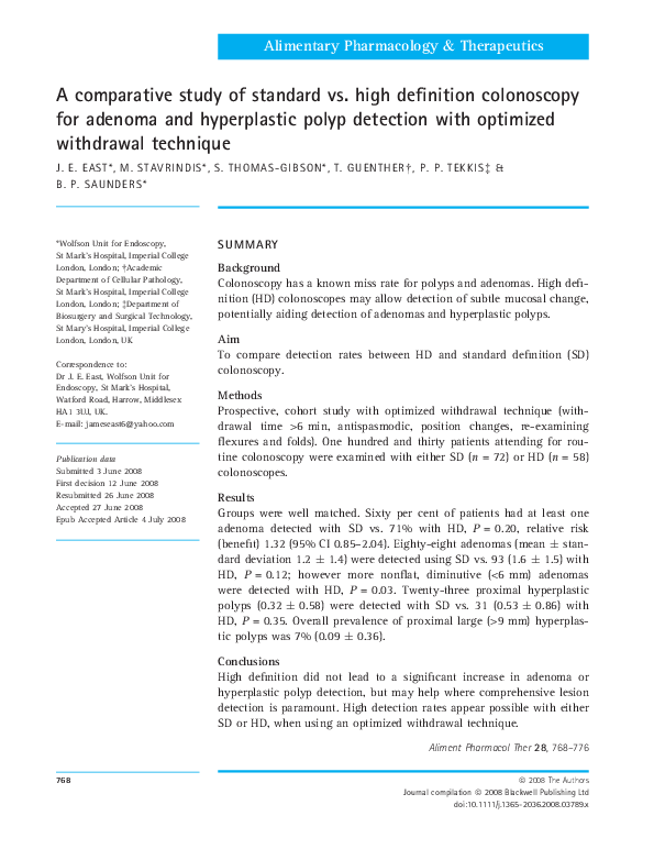 (PDF) A comparative study of standard vs. high definition colonoscopy for adenoma and ...