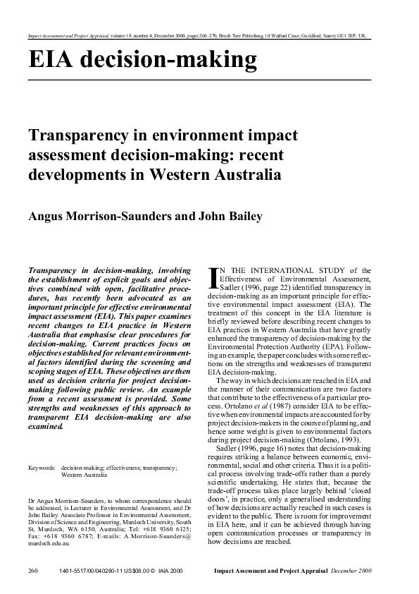 (PDF) Transparency in environment impact assessment decision-making ...