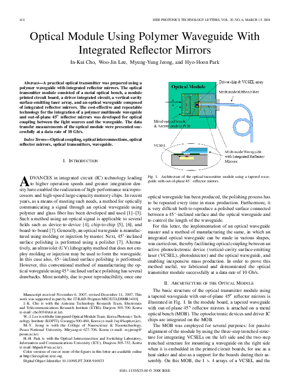 (PDF) Optical Module Using Polymer Waveguide With Integrated Reflector Mirrors