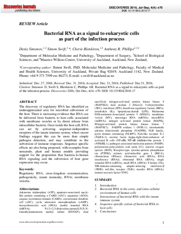 (PDF) Bacterial RNA as a signal Bacterial RNA as a signal to eukaryotic ...