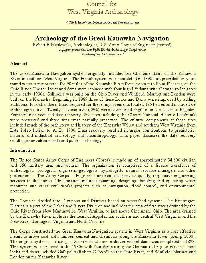 (PDF) Archeology of the Great Kanawha Navigation | Robert Maslowski ...
