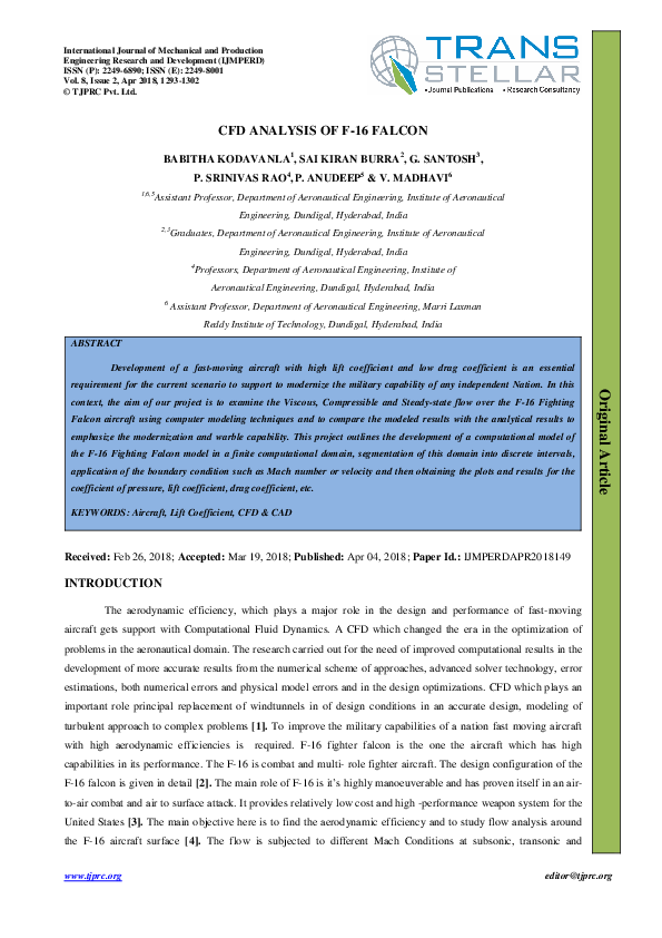(PDF) CFD ANALYSIS OF F-16 FALCON