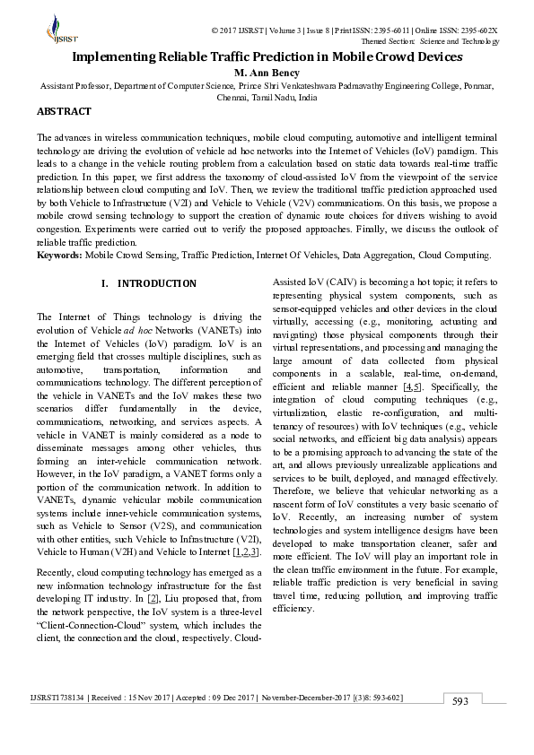 Pdf Implementing Reliable Traffic Prediction In Mobile Crowd Devices