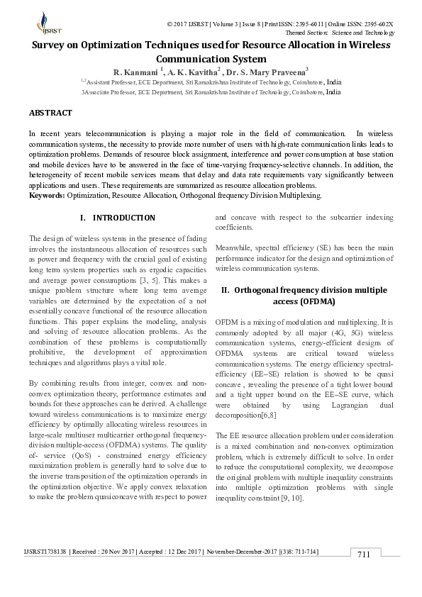 (PDF) Survey on Optimization Techniques used for Resource Allocation in Wireless Communication ...