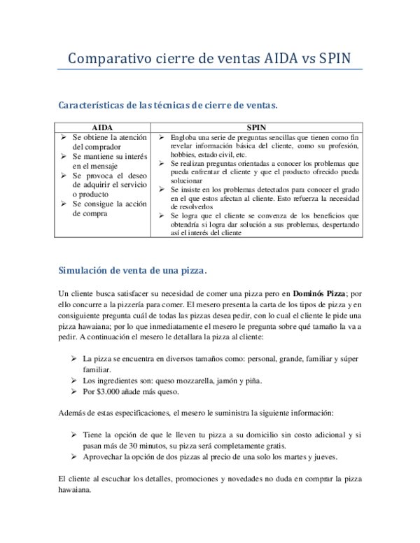 (PDF) Comparativo cierre de ventas AIDA vs SPIN