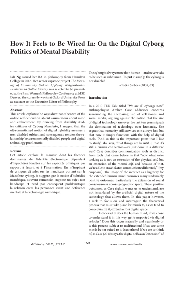(PDF) How It Feels to Be Wired In: On the Digital Cyborg Politics of ...