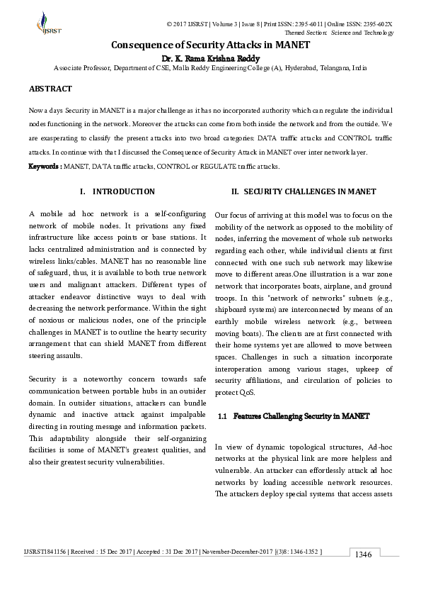 Pdf Consequence Of Security Attacks In Manet