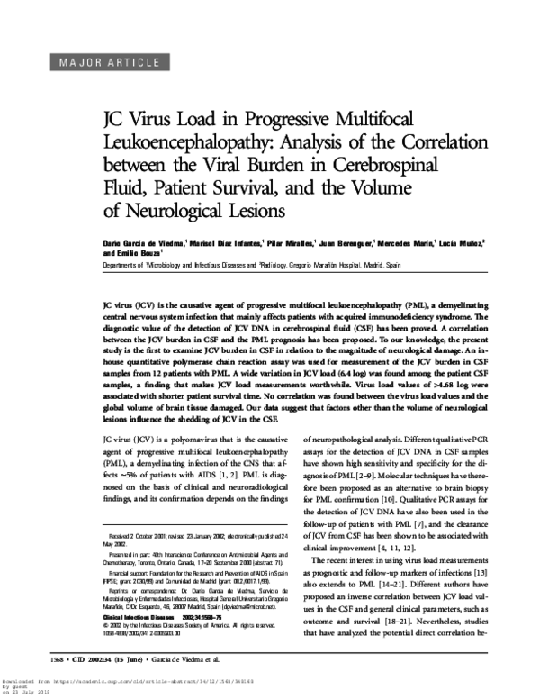 (PDF) JC Virus Load in Progressive Multifocal Leukoencephalopathy ...