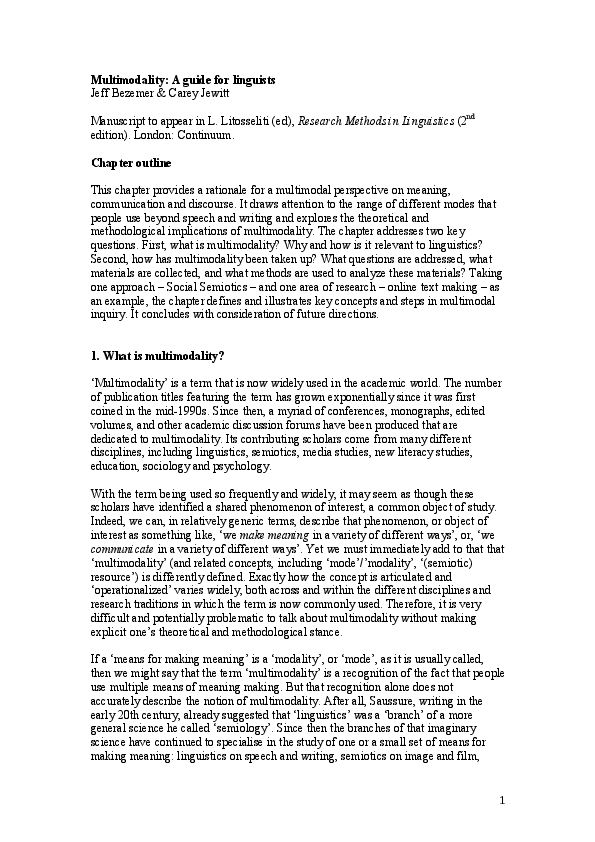 (PDF) Multimodality: A guide for linguists
