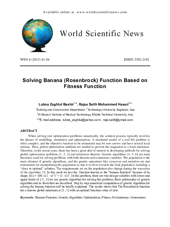 Pdf Solving Banana Rosenbrock Function Based On Fitness Function