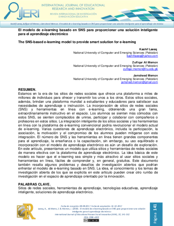 (PDF) The SNS-based e-learning model to provide smart solution for e-learning