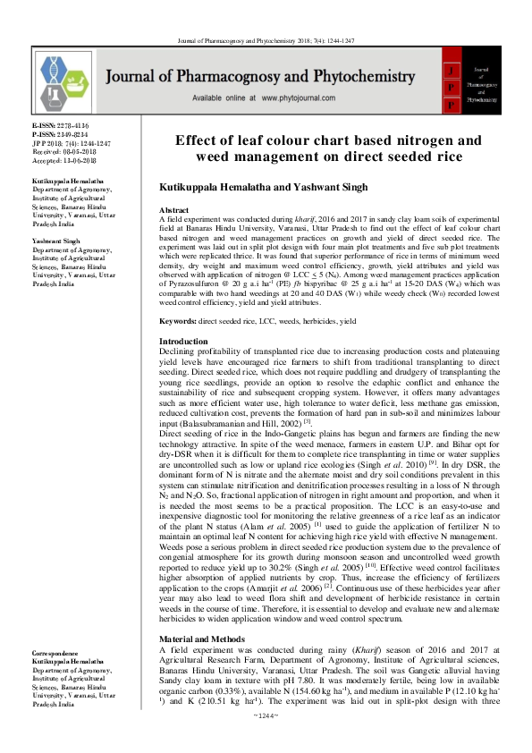 (PDF) Effect of leaf colour chart based nitrogen and weed management on ...