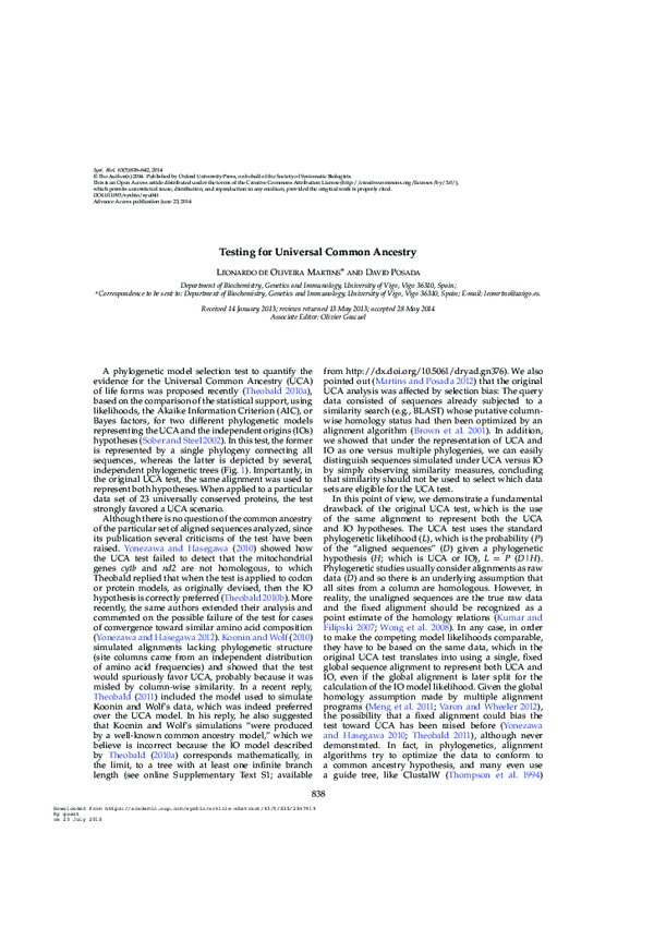 (PDF) Testing for Universal Common Ancestry