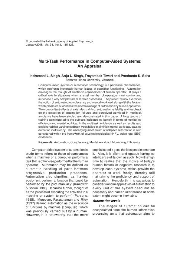 (PDF) Multi-Task Performance in Computer-Aided Systems: An Appraisal