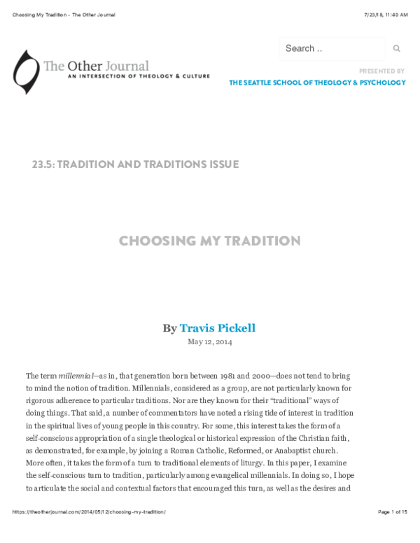 (PDF) Choosing My Tradition