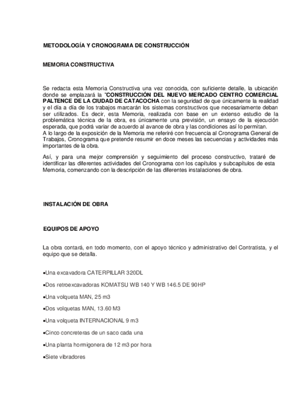 (PDF) METODOLOGÍA Y CRONOGRAMA DE CONSTRUCCIÓN MEMORIA CONSTRUCTIVA