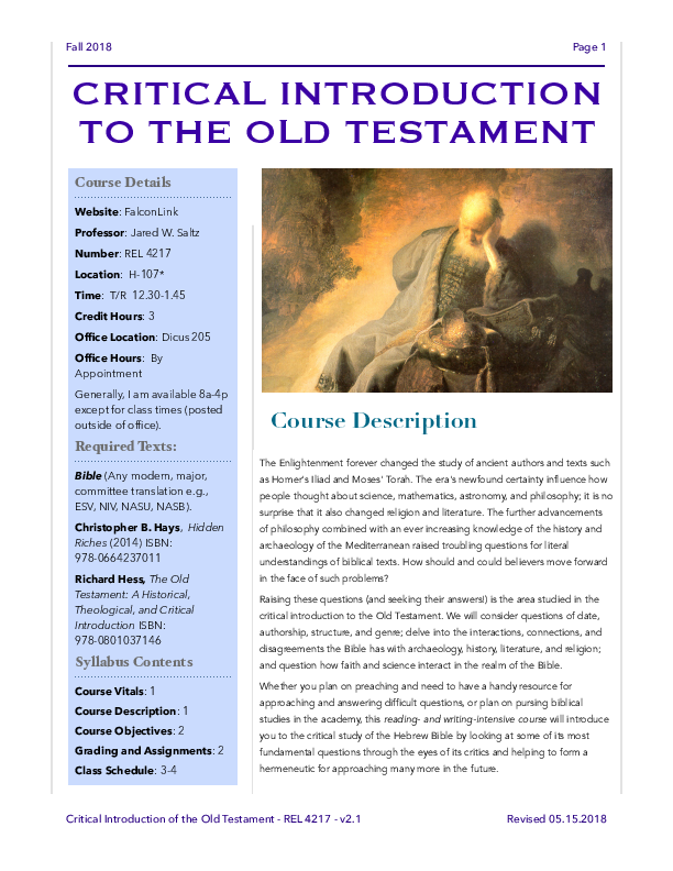 (PDF) REL 4217 - Critical Introduction to the Old Testament (Syllabus)