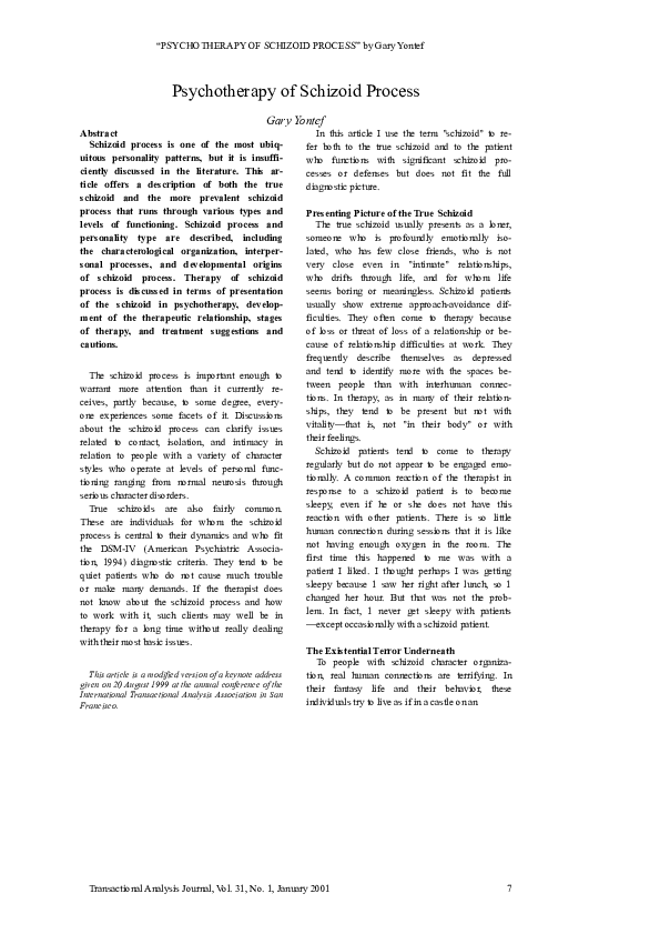 (DOC) Psychotherapy of Schizoid Process