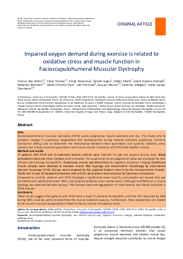 (PDF) Impaired oxygen demand during exercise is related to oxidative ...