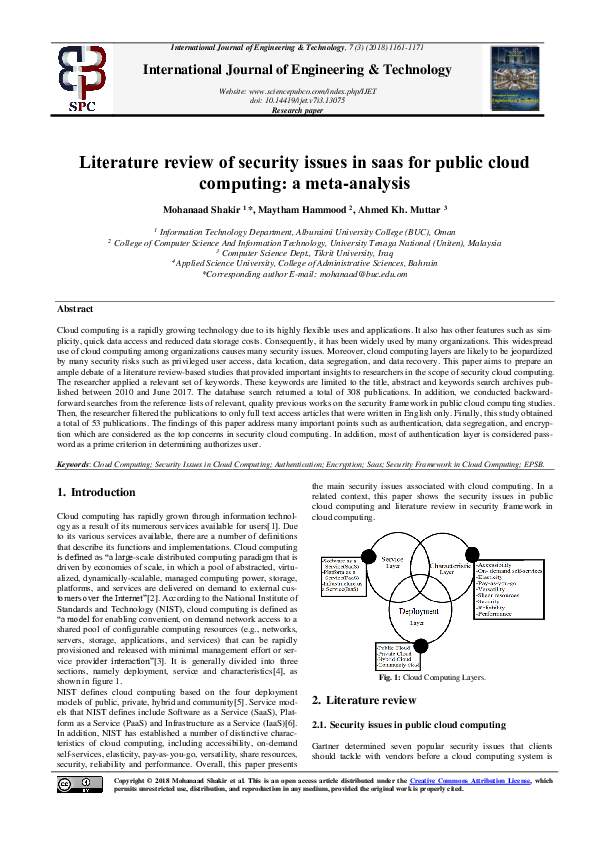 Pdf Literature Review Of Security Issues In Saas For Public Cloud Computing A Meta Analysis