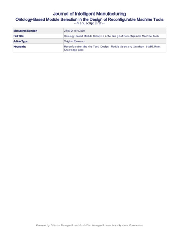 Pdf Journal Of Intelligent Manufacturing Ontology Based Module