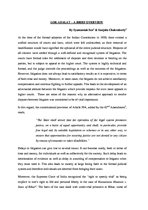 (DOC) LOK ADALAT – A BRIEF OVERVIEW