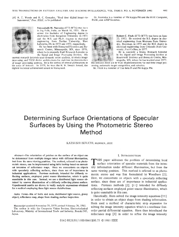 (PDF) Determining Surface Orientations of Specular Surfaces by Using the Photometric Stereo Method