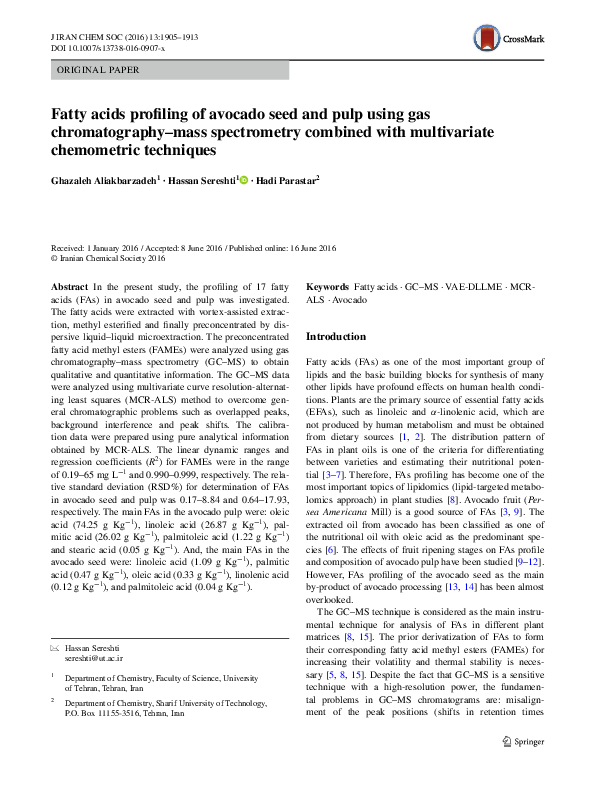 (PDF) Fatty acids profiling of avocado seed and pulp using gas ...