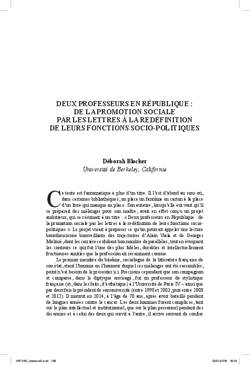 (PDF) Déborah Blocker, "Deux professeurs en République : de la ...