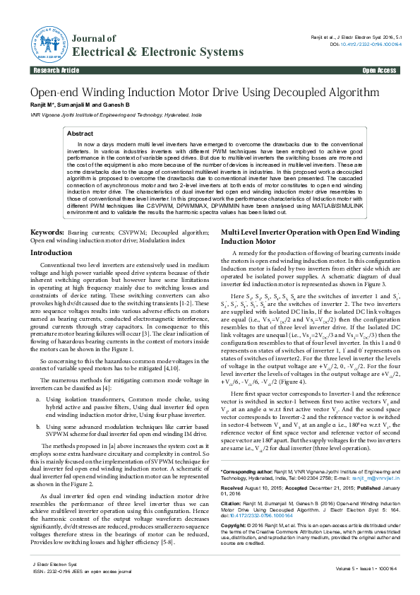 Pdf Open End Winding Induction Motor Drive Using Decoupled Algorithm