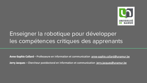 (PDF) Enseigner la robotique pour développer les compétences critiques ...