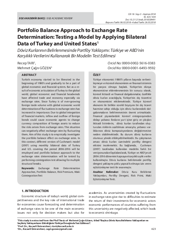 (PDF) Portfolio Balance Approach to Exchange Rate Determination ...