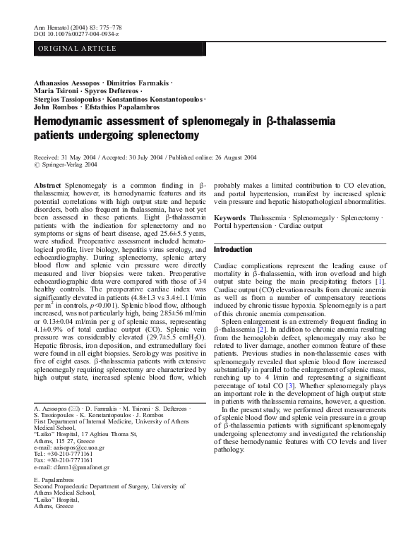 (PDF) Hemodynamic assessment of splenomegaly in ?-thalassemia patients ...