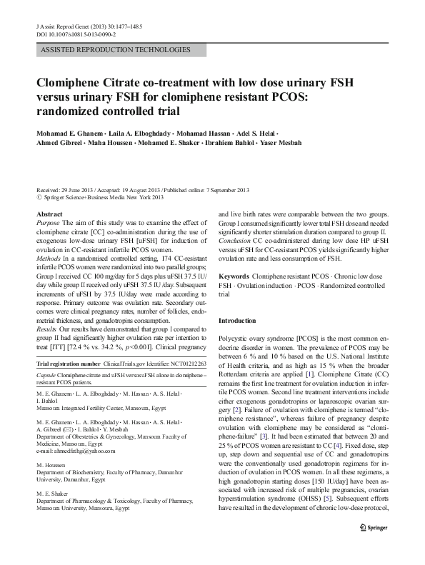 (PDF) Clomiphene Citrate co-treatment with low dose urinary FSH versus urinary FSH for ...