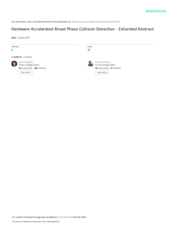 (PDF) Hardware accelerated broad phase collision detection for realtime ... (PDF) Hardware accelerated broad phase collision detection for realtime ...