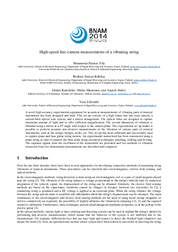(PDF) Application of high-speed line scan camera for string vibration measurements | A. Stulov ...