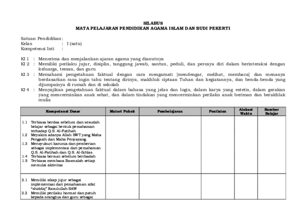 (DOC) Silabus PAI SD Kls I SD Kurikulum 2013