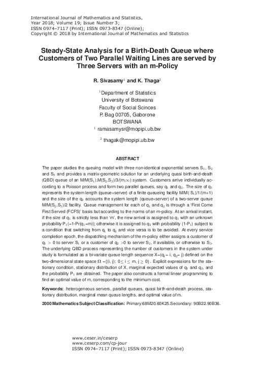 (PDF) Steady-State Analysis for a Birth-Death Queue where Customers of Two Parallel Waiting ...