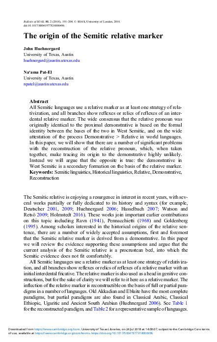 (PDF) The Origin of the Semitic Relative Marker
