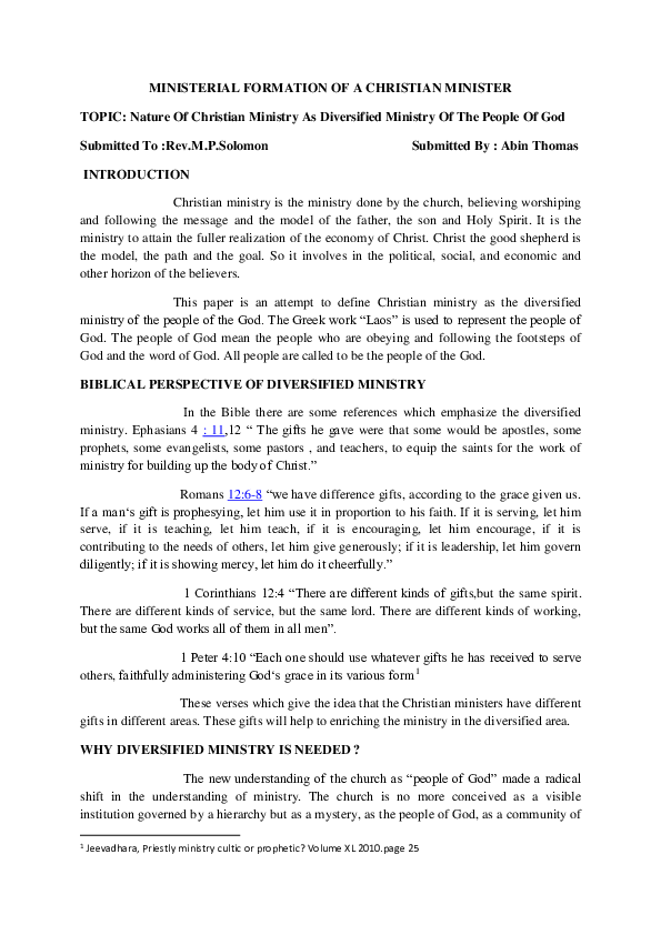 (DOC) Christian ministry is the ministry done by the churc