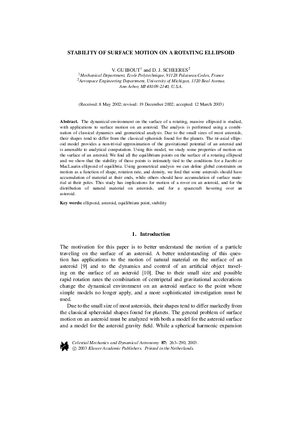 (PDF) Stability of Surface Motion on a Rotating Ellipsoid | Vincent Guibout - Academia.edu