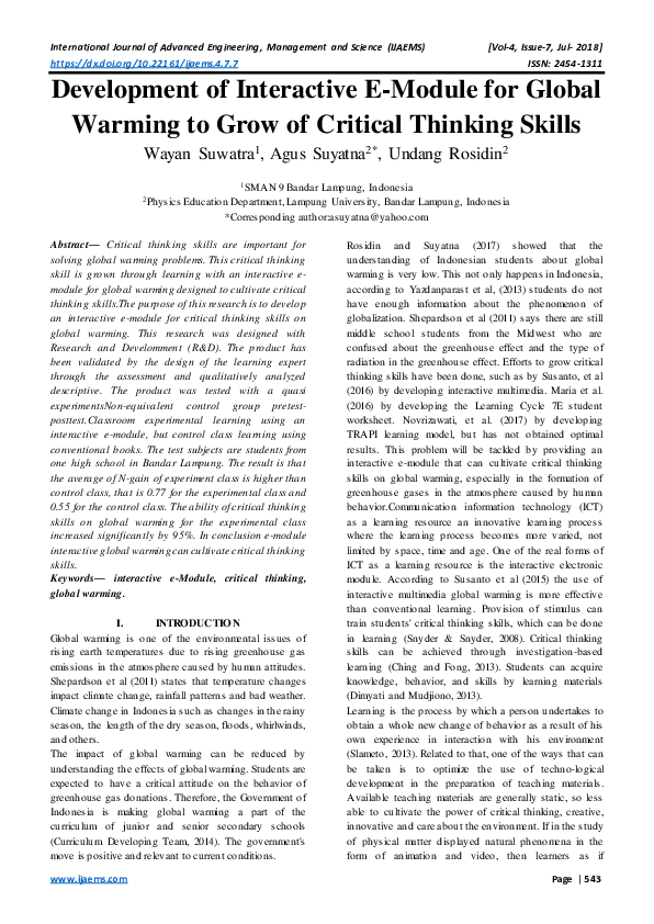 (PDF) Development of Interactive E-Module for Global Warming to Grow of ...