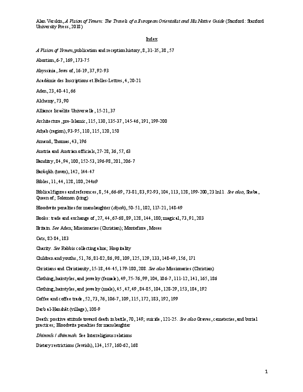 (PDF) Draft Index of Alan Verskin, A Vision of Yemen: The Travels of a ...