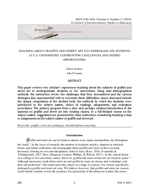 (PDF) Teaching about graffiti and street art to undergraduate students ...