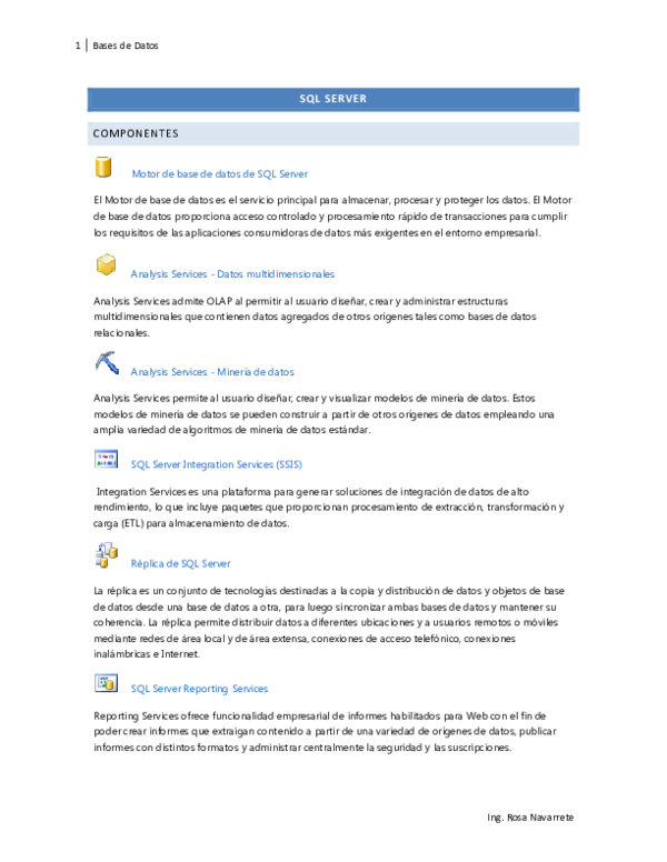 (PDF) Bases de Datos SQL SERVER COMPONENTES