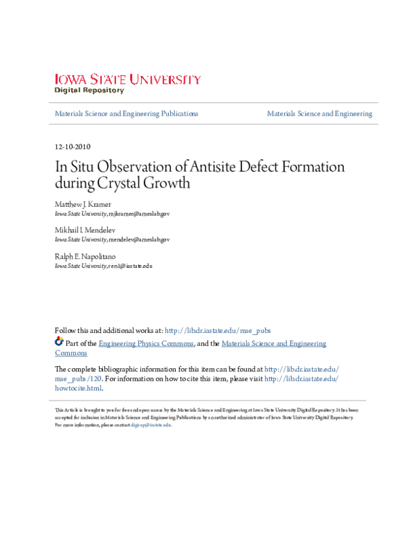 (PDF) In Situ Observation of Antisite Defect Formation during Crystal ...