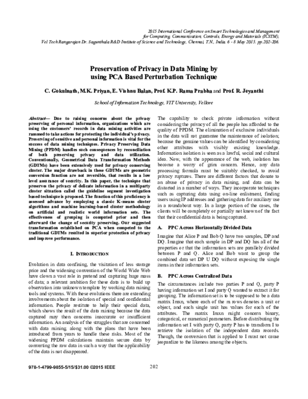 (PDF) PCA-Based Privacy Preservation in Data Mining