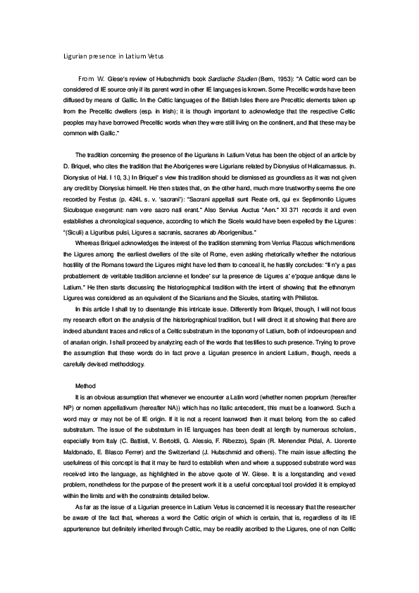 (DOC) A note on the Ligures of Latium Vetus: evidence from toponymy ...